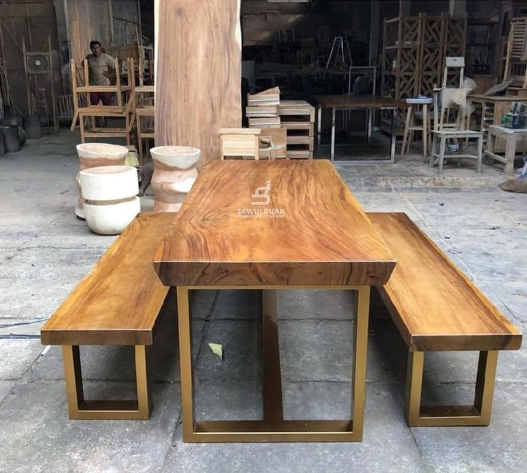 live edge dining table with bench