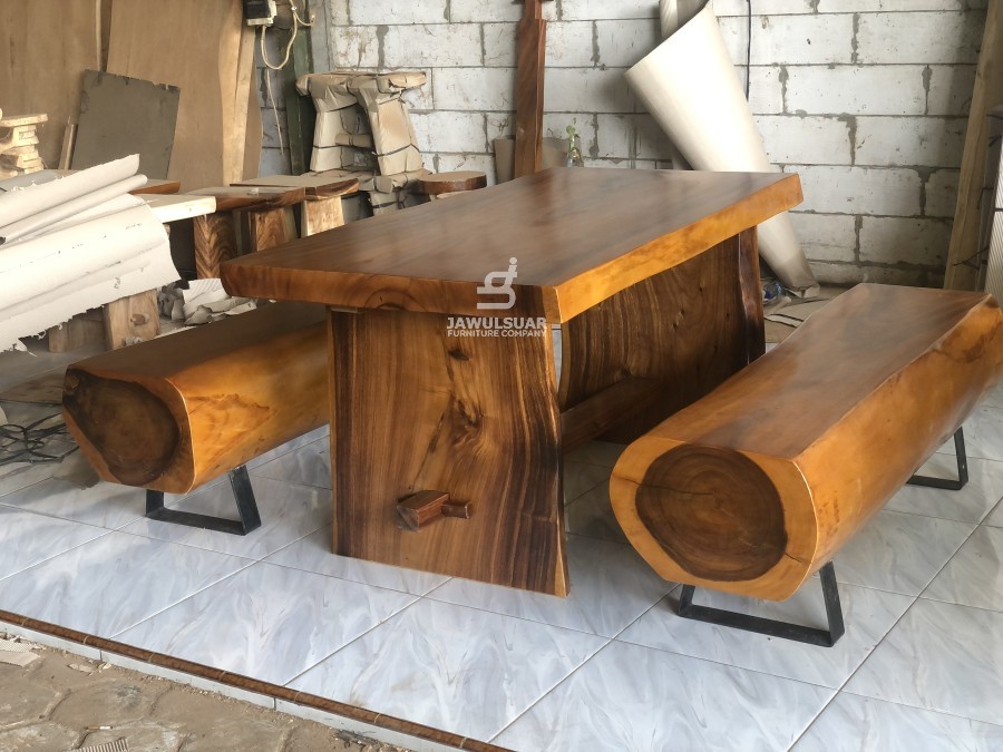 live edge dining table with bench