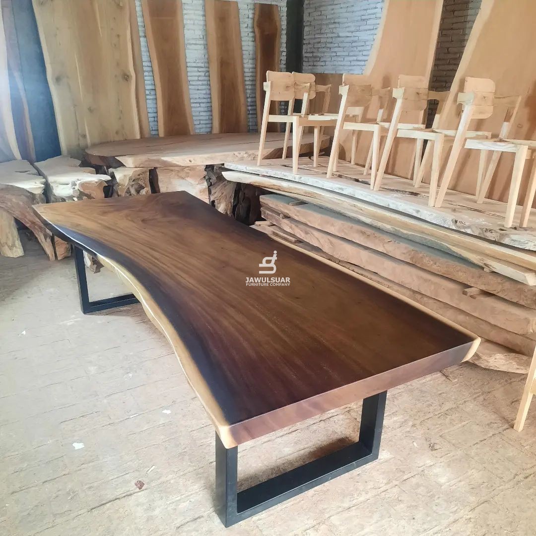 Suar Wood Dining Table Metal Legs